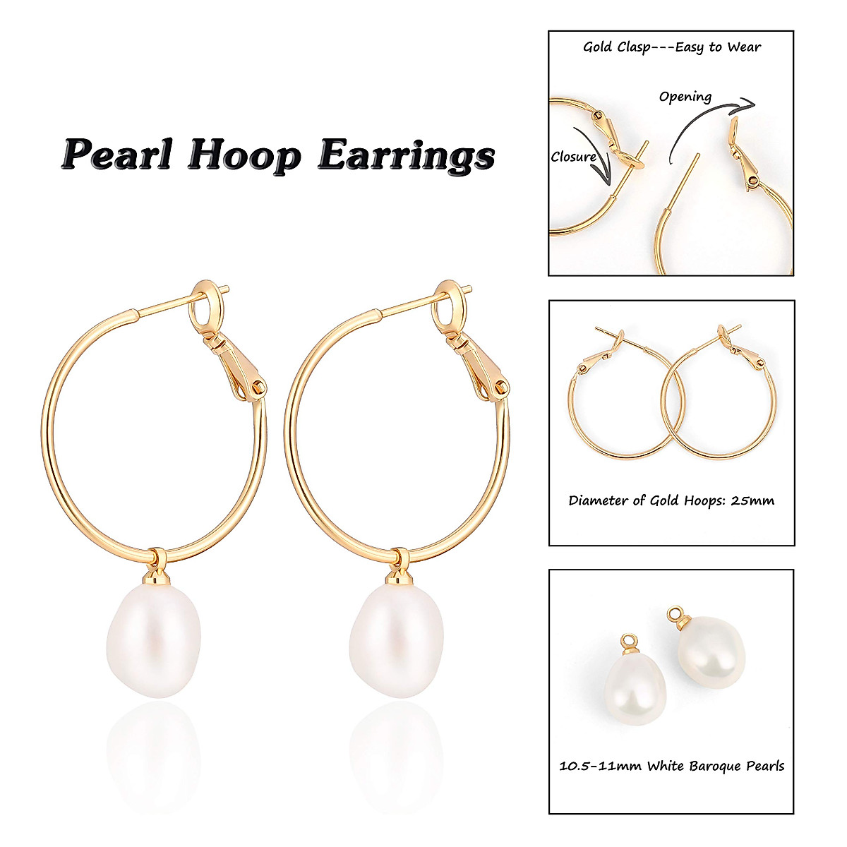 PEARLADA Gold Huggie Hoop Earrings with Charms Fashion Pearl Drop Dangle Earrings for Women Handmade Karma Circle Jewelry for Ladies Lightweight Pearl Earrings on Christmas
