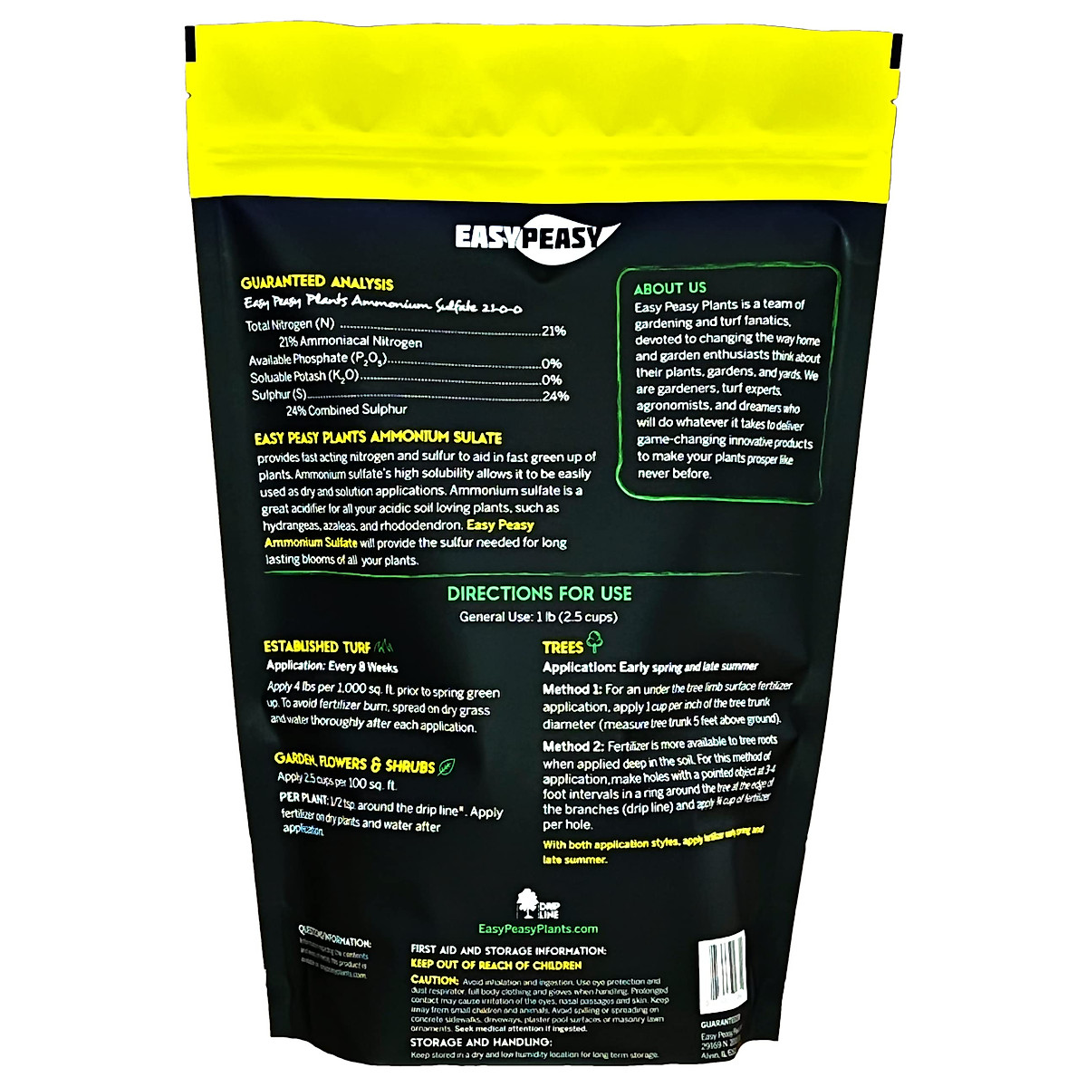 Easy Peasy Plants Ammonium Sulfate - 21-0-0 24S NUTRIENT PLANT FOOD BLEND FOR DEEP GREEN PLANTS AND COLORFUL BLOOMS - great fertilizer soil acidifier for azaleas blueberries magnolia and more (5 POUNDS)