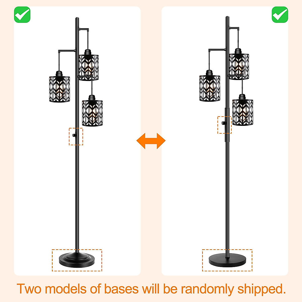 ROTTOGOON Dimmable Floor Lamp, Industrial Standing Floor lamp for Living Room, Tall Farmhouse Rustic lamp with 3 LED Bulbs, Tree Floor Lamp for Bedrooms, Living Room, Home Office, Metal, Black, 68"