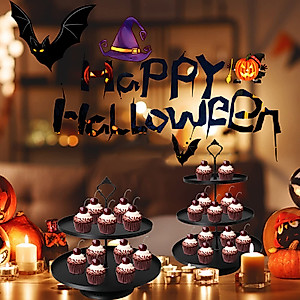 Set of 4 Pcs Iron Cake Stand Cake Holder Dessert Serving Trays for Wedding Birthday Party Baby Shower Halloween Display (Black)