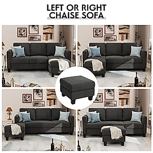 YESHOMY Convertible Sectional 3 L-Shaped Couch Soft Seat with Modern Linen Fabric, Space-Saving Sofas for Living Room, Apartment and Office, 70'', Dark Gray