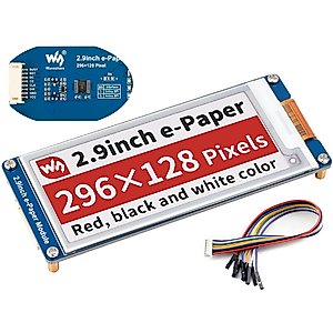 waveshare 2.9inch e-Pape Display Module for Raspberry Pi 4B/3B+/3B/2B/Zero/Zero W/PIZero 2 W/WH/Jetson Nano/forArdui/Nucleo, 296×128 Pixels Red Black White Three Color SPI E-Ink Screen Full Refresh