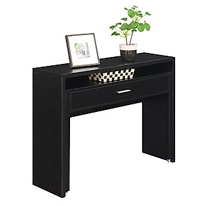 Convenience Concepts Newport JB Console/Sliding Desk with Drawer and Riser, Black