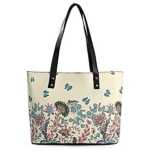 Womens Handbag Flowers And Butterfly Pattern Leather Tote Bag Top Handle Satchel Bags For Lady