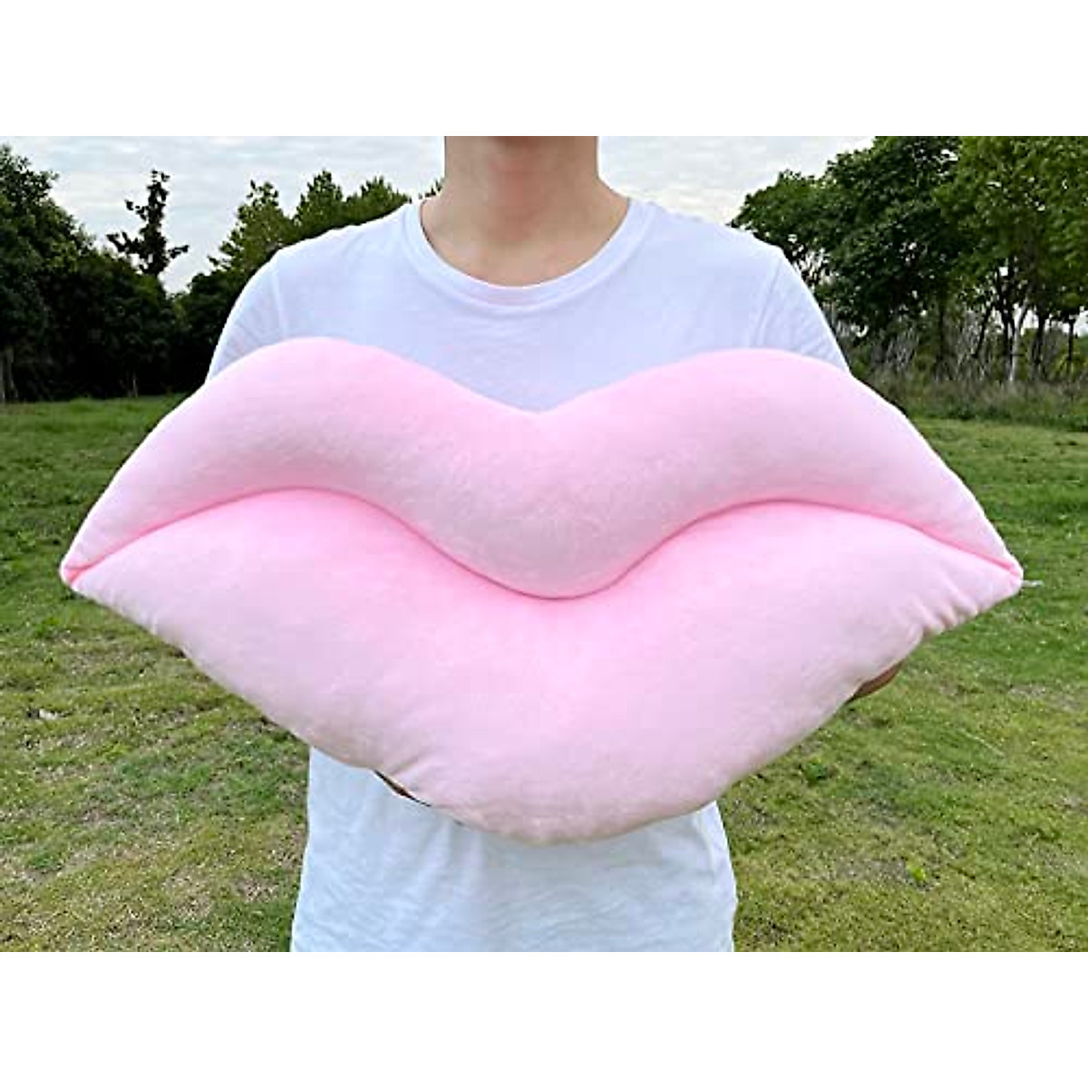 unlockgift Pink Velvet Lip Shaped Pillow Light Pink Pillows Love Cushion Funky Throw Pillow Bed Living Room Decorative Pillows (Baby Pink, 60 cm)