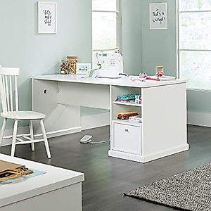 Sauder Craft Pro Series Craft Table, White Finish & Craft Pro Series Storage Cabinet, White Finish