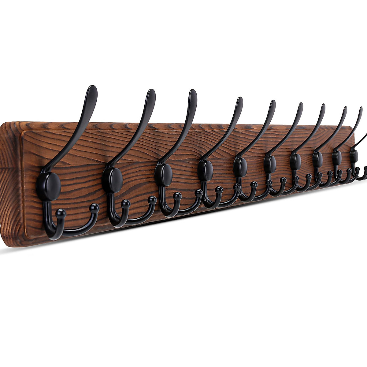Gohiuo Rustic 38.6" Large Coat Rack Wall Mount, Long Wood Coat Hooks with 10 Hooks, Heavy Duty Wooden Coat Hanger for Entryway, Farmhouse Hanging Jackets, Coats, Hats, Bags,Towel