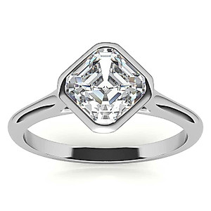 JEWELERYN 2 CT Asscher Colorless Moissanite Engagement Ring for Women/Her, Wedding Bridal Rings Set, Eternity Sterling Silver Solid Gold Diamond Solitaire Bezel Set for Her (4)