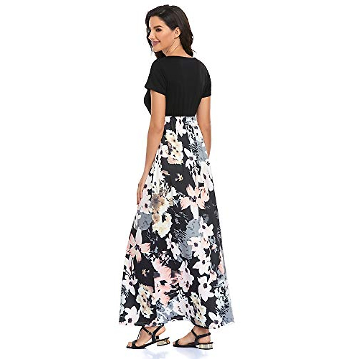 Lacavocor Womens Short Sleeve Maxi Dresses Empire Waist Long Dress, X-Large, B7