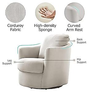 Volans Modern Swivel Living Room Chairs Barrel Chair Ivory Corduroy Upholstery Accent Sofa Chairs Living Room Chair Sofa Chair for Bedroom