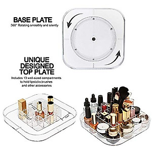 AMEITECH 360-Degree Makeup Organizer, DIY Adjustable Rotating Cosmetic Storage Carousel Spinning Holder Storage Rack with 5 Layers Large Capacity, Best for Countertop, Square