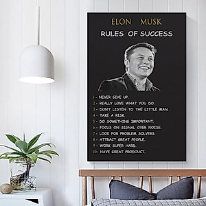 Khglxm ELON MUSK Motivational Poster Rules of Success Canvas Wall Art Prints for Wall Decor Room Decor Bedroom Decor Gifts Posters 08x12inch(20x30cm) Unframe-style