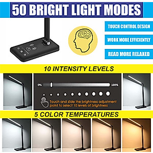 Enwar LED Desk Lamp| Multifunctional Touch Lamp| Wireless Charging Pad| 5 Lighting Modes with 5 Brightness Levels| Touch Control Dimmer |30/60 min Timer| Desk Lights for Home, Office, Bedroom