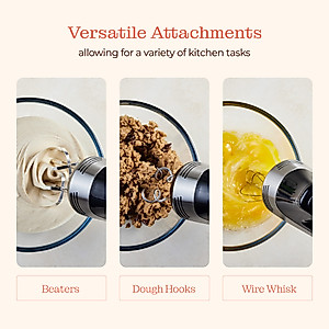 Powerful Electric Kitchen Hand Mixer, 200 Watts, 5 Speed Food Handheld Mixer, with Turbo Button, Dough, Whisk and Beater Attachments, and Accessory Bin, for Dough, Eggs, Batter, (White)