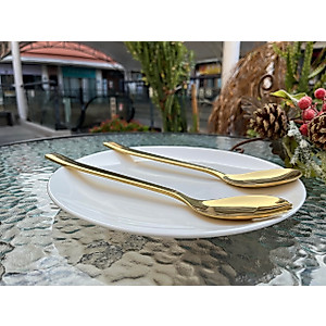 Stainless Steel Salad Server Set 9.7 inch Length Salad Spoon and Fork, Set of 2 Kitchen Utensils (Gold)