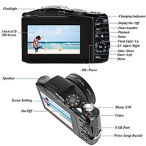 Lincom Tech Digital Camera, 2.7K 48MP Full HD Vlogging Camera Rechargeable YouTube Camera, 3 Inch Portable Compact Mini Blogging Camera Point and Shoot Camera for YouTube, Black