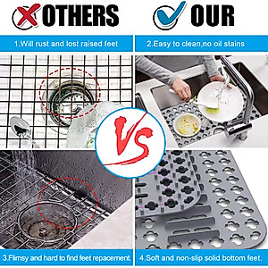 ZHAO Silicone Sink Mats Sink Protectors with Drain Holes Kitchen Sink Mat Grid Accessory Grey Sink Mats for Bottom of Kitchen for Farmhouse Stainless Steel Porcelain Sink 25"x13"