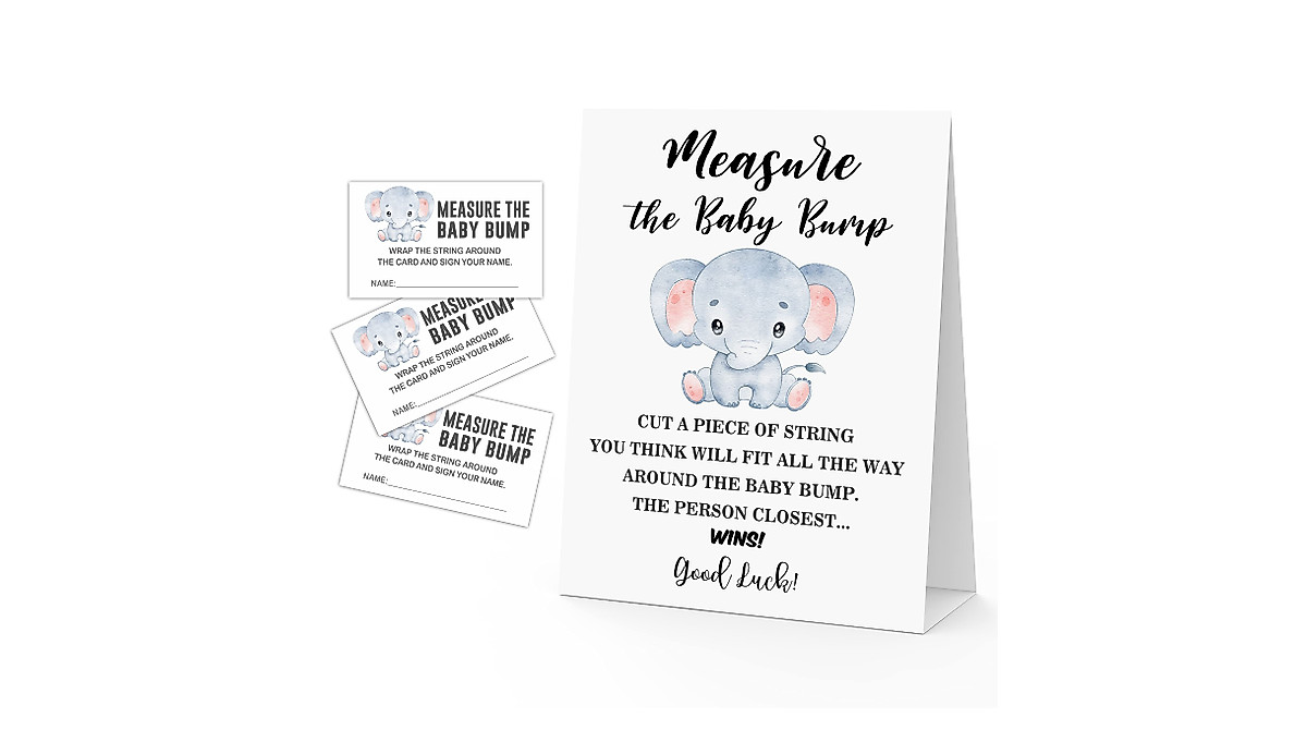 Measure Mommy's Belly Game, Elephant Theme 1 Sign & 50 Guess Cards Kit ...