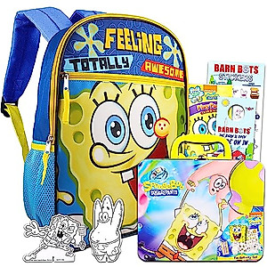 Spongebob Squarepants Backpack and Lunch Box Set for Boys Girls Kids ~ 3 Pc Bundle With Deluxe 16" Spongebob Backpack with Detachable Insulated Lunch Bag and Stickers (Spongebob School Supplies Bundle)