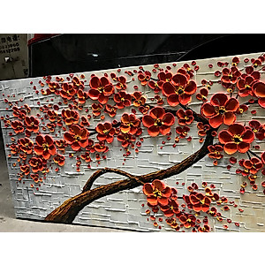 YaSheng Art - hand-painted Oil Painting On Canvas Texture Palette Knife Red Flowers Paintings Modern Home Decor Wall Art Painting Colorful 3D Flowers Tree Paintings Ready to hang 24x48inch