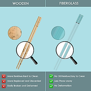 Chopsticks Reusable Dishwasher Safe, GLAMFIELDS 5 Pairs 9.5 Inches Premium Chop Sticks Set for Sushi, Ramen, Asian Cuisine, Matte Non-slip with Gift Case, Light Blue