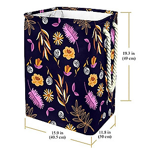 DEYYA Waterproof Laundry Baskets Tall Sturdy Foldable Flower Leaf Print Hamper for Adult Kids Teen Boys Girls in Bedrooms Bathroom