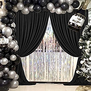 10ft x 7ft Black Backdrop Curtain for Parties Black Wrinkle Free Backdrop Drapes Panels for Birthday Party Wedding Photo Photography Polyester Fabric Background Decoration