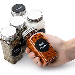 WUWEOT 24 Pack Plastic Spice Jars, 4 oz Spice Bottle Square Seasoning Containers, Reusable Salt Pepper Shaker with Airtight Lid Labels and Funnel for Spice, Herbs, Powder and Glitters