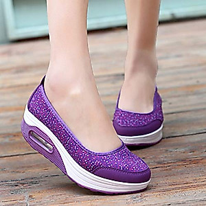 CYBLING Womens Platform Wedge Walking Shoes Fashion Air Cushion Slip on Sneakers Outdoor Fitness Loafers Purple