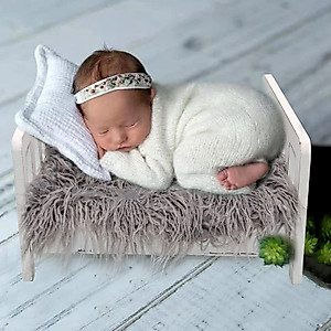 SPOKKI Newborn Photography Props Bed, White Wooden Baby Photoshoot Props Bed, Doll Bed with Box for Newborn Photoshoot