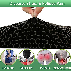 PUZXRRY Gel Seat Cushion - Double Layer Egg Gel Cushion with Breathable Non-Slip Cover for Office Car Wheelchair, Black