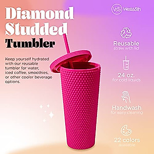 Matte Studded Tumbler with Lid & Straw, Reusable BPA Free Plastic Water Bottle, Travel Friendly Water/Iced Coffee/Cold Brew/Smoothie Textured Cold Cup, 24oz (Fuchsia)