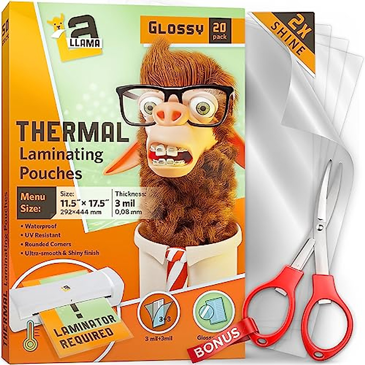 Thermal Laminating Pouches, 11.5 x 17.5 Inches, 3 Mil, 20 Pack of Menu Size Large Thermal Laminating Sheets, Suited for Laminating Sheets 11x17