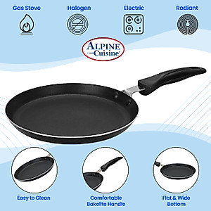 Alpine Cuisine Griddle Pan Aluminum 9-Inch Nonstick Coating, Griddle Pan for Stove Top with Stay Cool Handle, PFOA Free, nonstick cookware - Dishwasher Safe - Gray