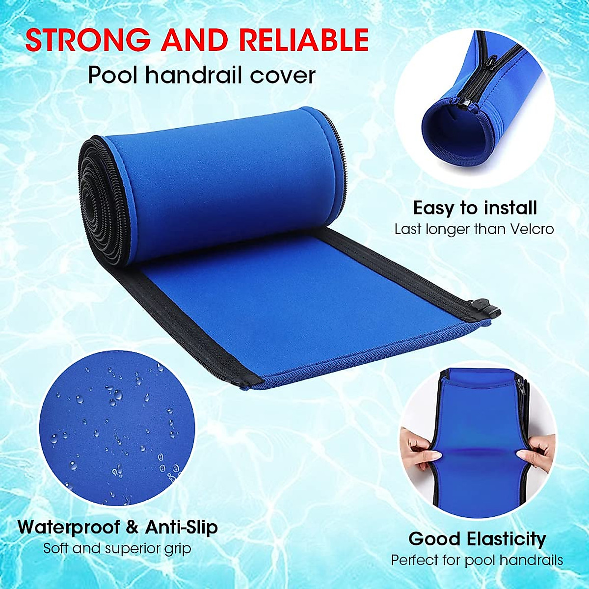 Generic Pool Handrail Cover, 5 Feet, Neoprene, Blue, Textured, Safety Grip Sleeve for Swimming Pools Inground Ladder Hand Rail Railing Grips
