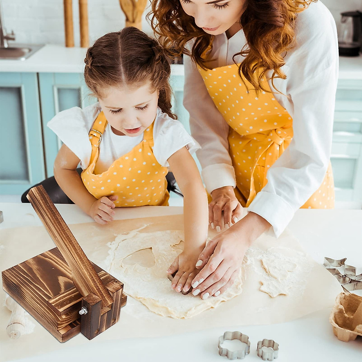 SHERCHPRY Wooden Dough Pressing Tool: Dumpling Maker Pastry Press Skin Press Tool Manual Tortilla Press Pancake Ravioli Chapati Roti Taco Corn Maker