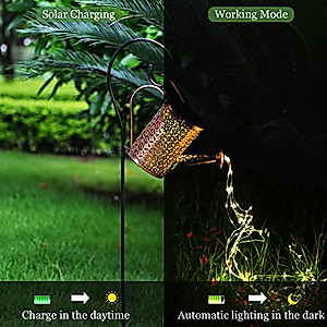 Solar Watering Can Lights Garden Outdoor Solar Powered Lantern Shower Lights Waterproof Creative Decor for Patio Yard Pathway Walkway with Extra Long Wire and Brighter Gardening Gift (Warm White)