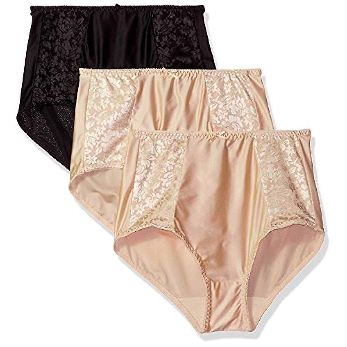 Bali Women's Double Support Brief 3-Pack, Black/Soft Taupe/Soft Taupe, 7