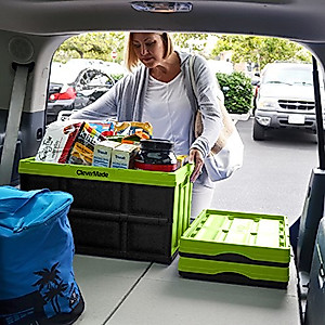 CleverMade 62L Collapsible Storage Bins (3 Pack, Black) NO LID-Stackable Storage Containers for Organizing, Toy Storage, Garage Storage, 23"x 15.5"x12.75" Plastic Storage Bins, Each hold 100lbs