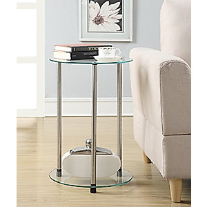 Convenience Concepts Designs2Go Classic Glass 2 Tier Round End Table, 15.75(L) x 15.75(W) x 24.41"(H)