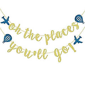 Oh The Places You'll Go Banner, Baby Shower, Birthday, Graduation Banner, Dr. Seuss Inspired Felt Banner (Gold & Blue)