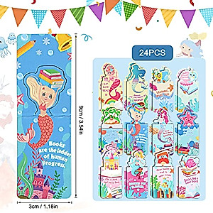 MWOOT 24Pcs Mermaid Magnetic Bookmarks for Kids, Cute Magnet Book Markers Kit for Book Lovers, Ocean Design Magnetic Page Marker Bookmark Supplies for Students Reading Lovers(12 Styles,4.5x3CM)