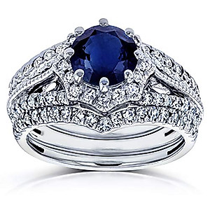 Kobelli Blue Sapphire and Diamond Star Halo Bridal Set 1 7/8 CTW 14k White Gold (3 Piece Set), Size 8.5, White Gold