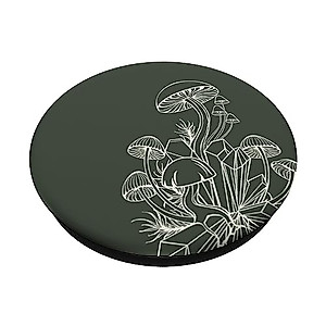 Minimalist Line Art Aesthetic Magic Mushroom in Dark Green PopSockets Standard PopGrip