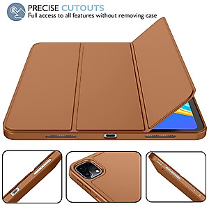 iMieet New iPad Pro 12.9 Case 2022(6th Gen)/2021(5th Gen) with Pencil Holder [Support iPad 2nd Pencil Charging/Pair],Trifold Stand Smart Case with Soft TPU Back,Auto Wake/Sleep(Brown)