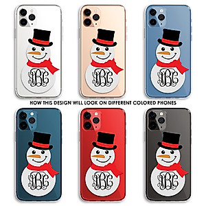 Case Charming Christmas Case for iPhone 15 14 Pro Max 13 mini 12 11 XS XR X 10S 10R 10 8 Plus 7 SE Personalized Custom Monogram Clear Initials Transparent See Through Rubber with Design Snowman