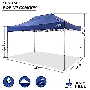 COBIZI 10x15 Pop Up Canopy with 4 Sidewall(Dark Blue)