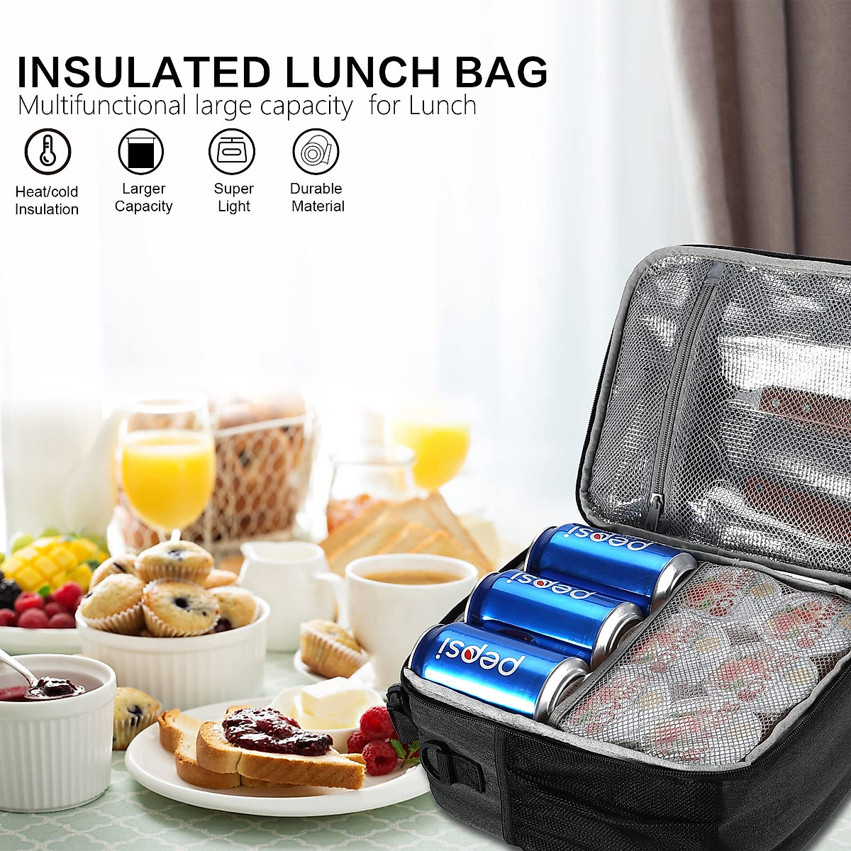 UYLIA Lunch Box for Men, Insulated Lunch Bag Women with Shoulder Strap, Thermal Reusable Work Lunch Cooler bag for Adult Men Women Office Fits 12 Cans with Side Pocket(Dark Grey, Medium)