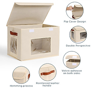 Storage Bins for Clothes, 40L Large Collapsible Stackable Closet Organizer Containers, Storage Boxes with Lids,Storage Cube Basket, Clear Windows & PU Leather Handles, Pack of 3,17x12x12 Inch