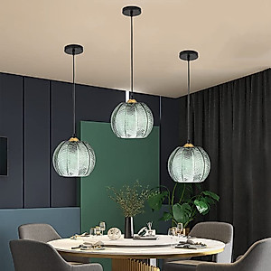 HDXZTQ Modern Pendant Light Kitchen Island 9.8in Glass Pendant Light Kitchen Pendant Lights Single Pendant Lights Pumpkin Design Small Pendant Light Adjustable， Green Pendant Light Fixture